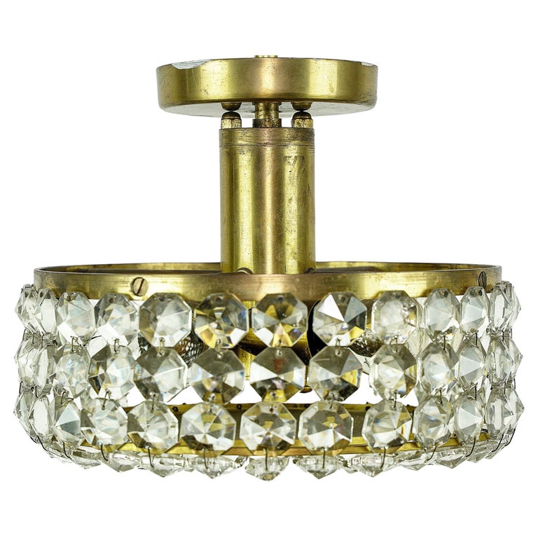 Semi Flush Mount Brass Pendant Lights Acrylic Diamonds For Sale at 1stDibs