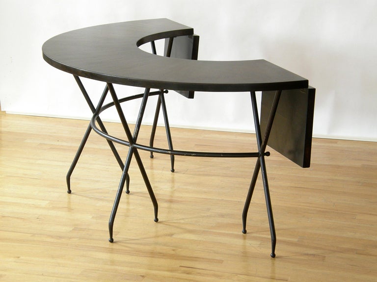 Semicircular Hunt Table Desk by Sarreid with Sculptural Base and Drop ...