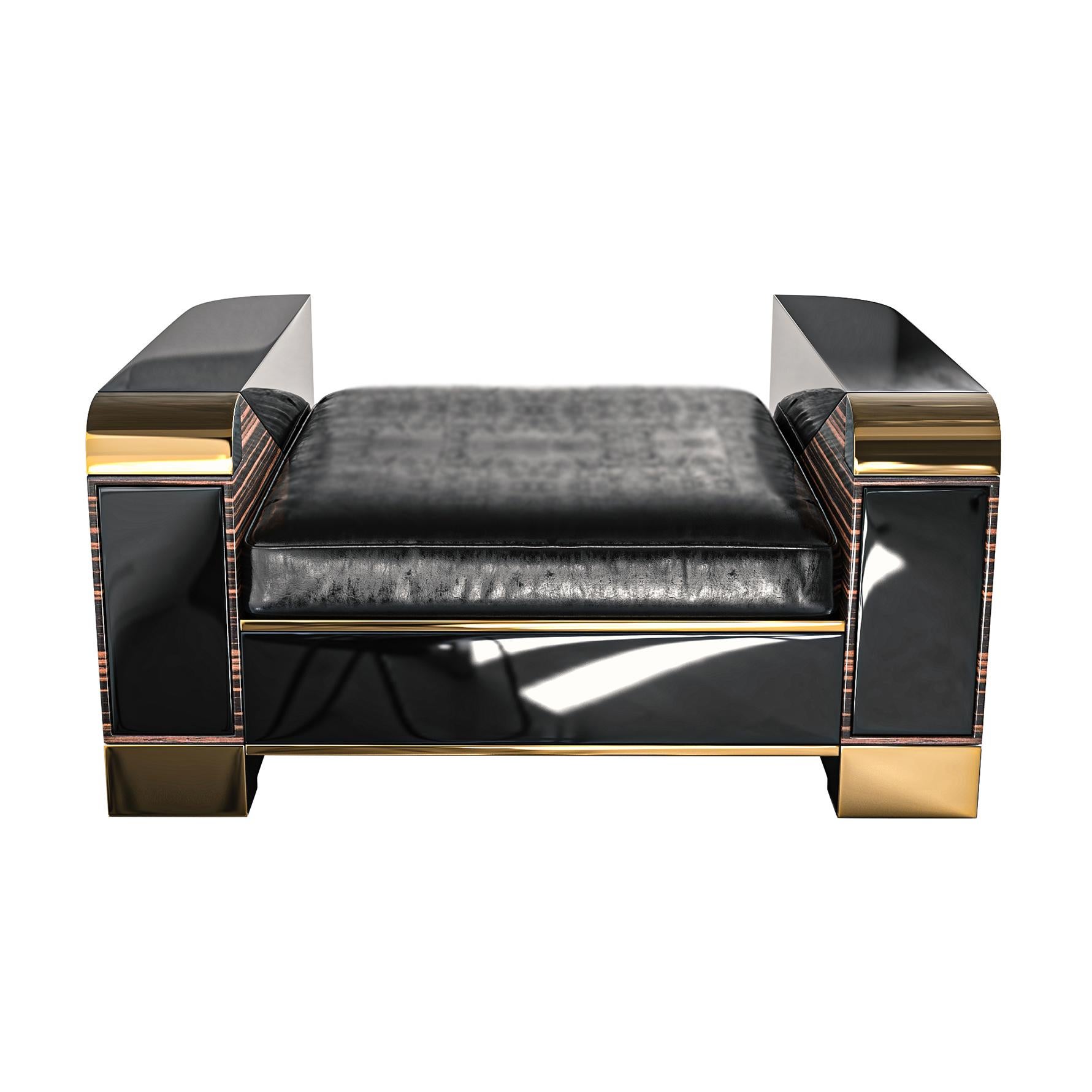 "Semiretta" Ottoman with Bronze, Polished Ebony, Stainless Steel ...