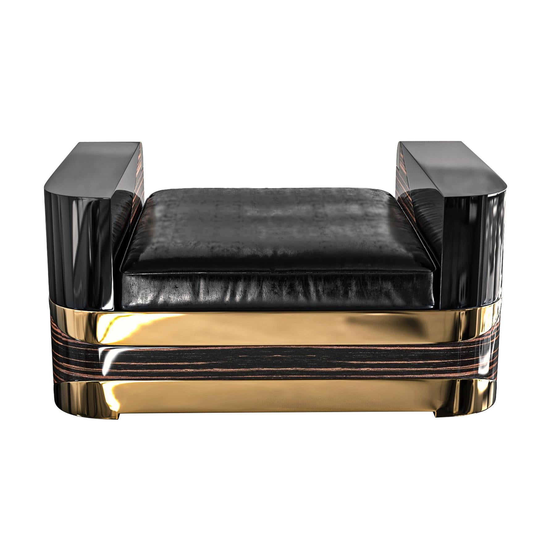 "Semiretta" Ottoman with Bronze, Polished Ebony, Stainless Steel ...