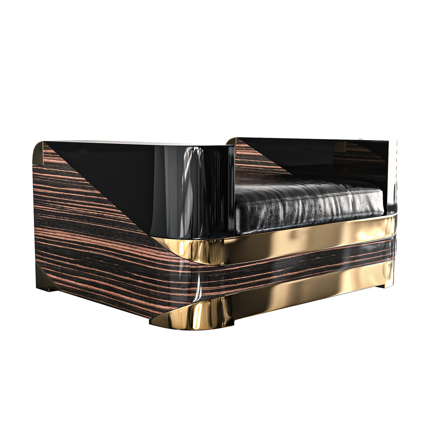 "Semiretta" Ottoman with Bronze, Polished Ebony, Stainless Steel ...
