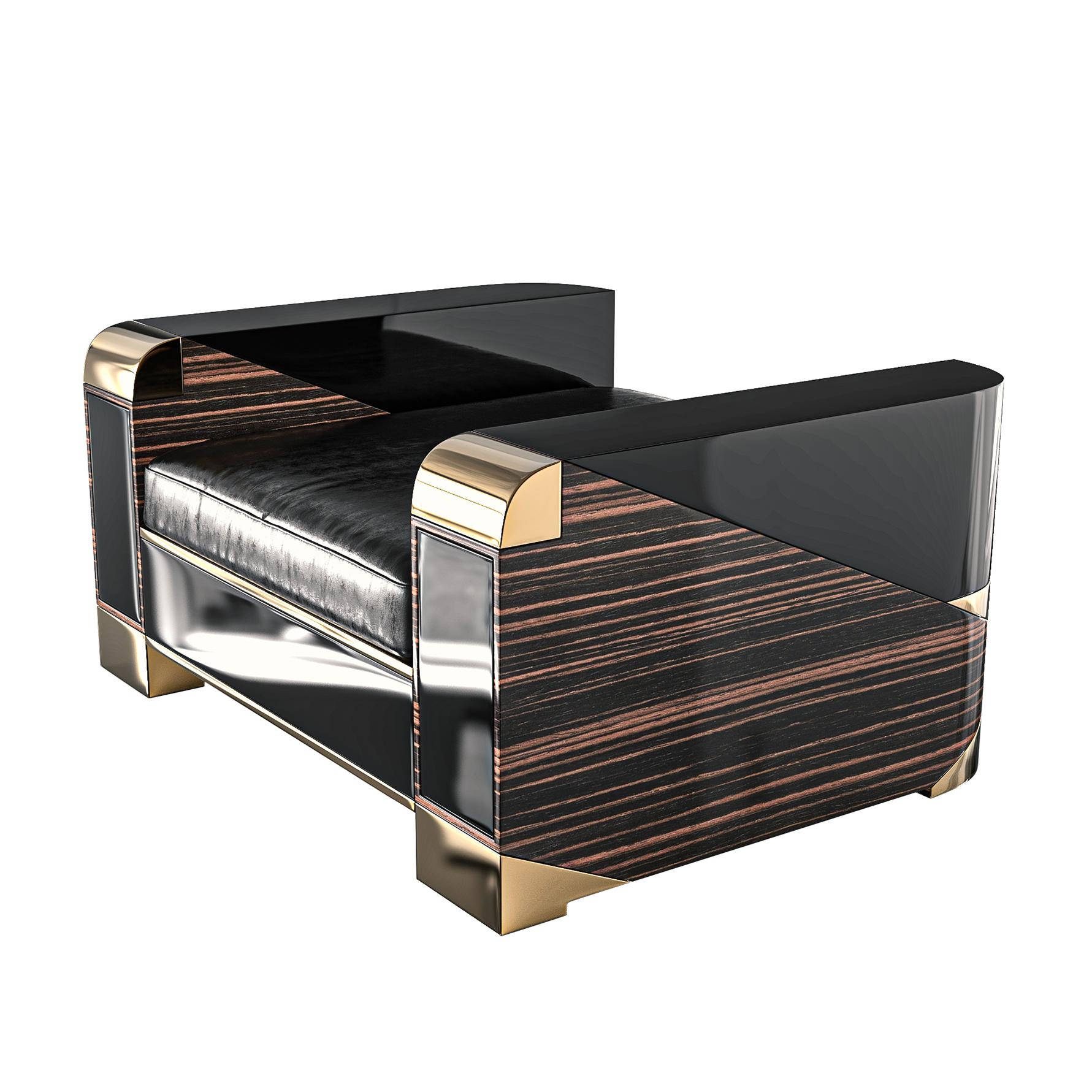 "Semiretta" Ottoman with Bronze, Polished Ebony, Stainless Steel ...