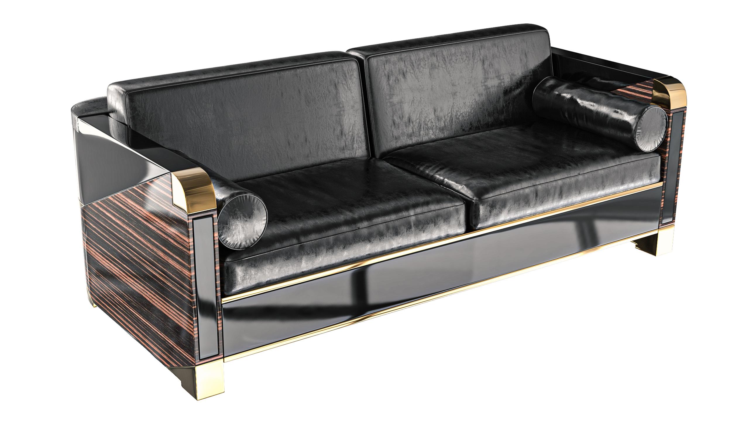 "Semiretta" Sofa with Bronze, Polished Ebony and Stainless Steel ...