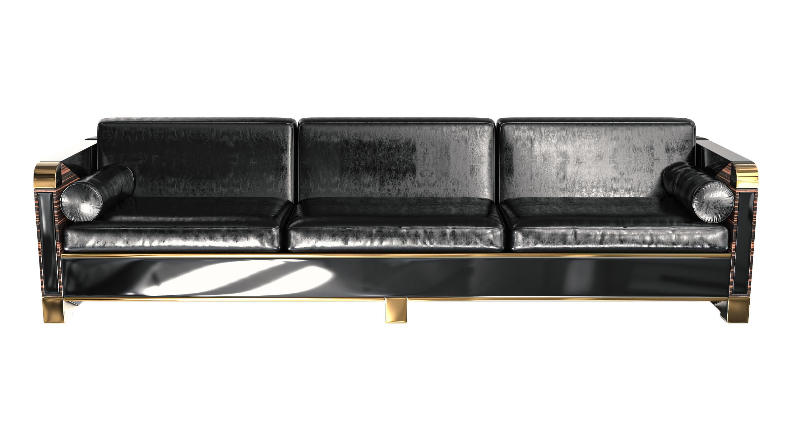 "Semiretta" Sofa with Bronze, Polished Ebony and Stainless Steel ...