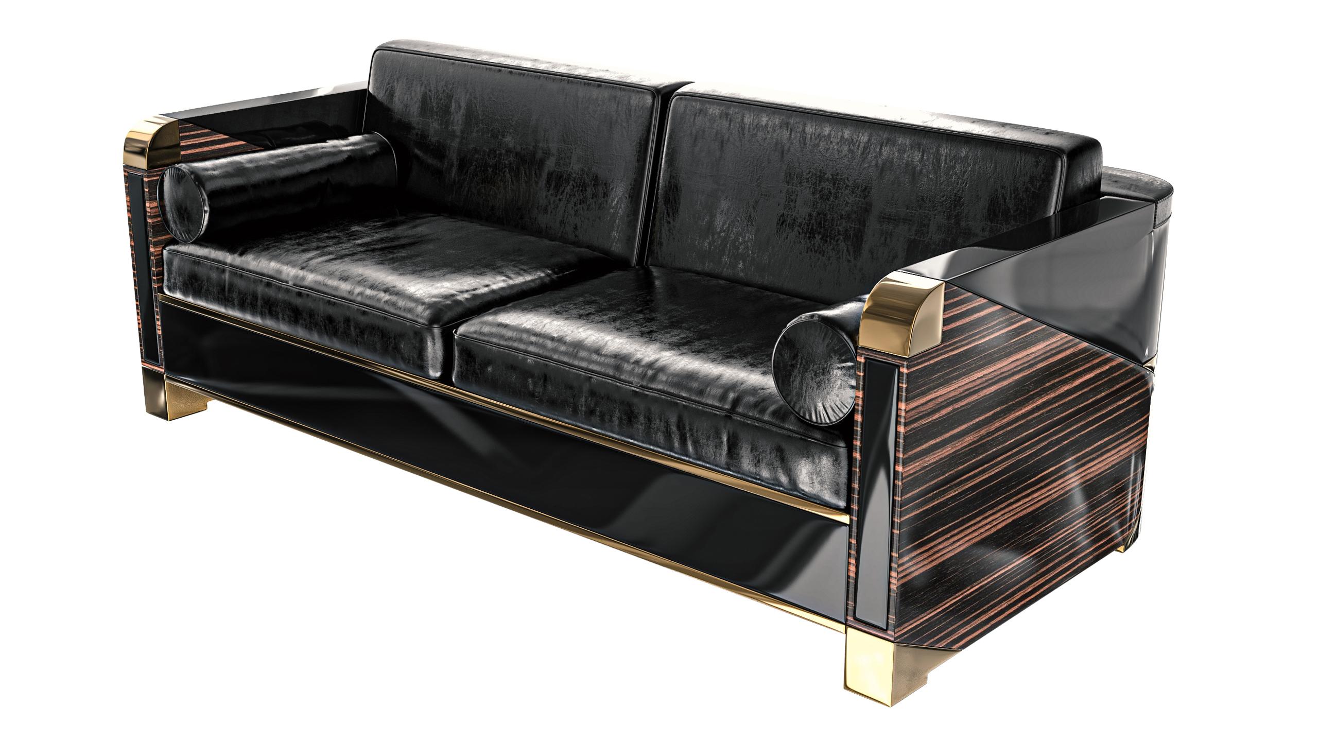 "Semiretta" Sofa with Bronze, Polished Ebony and Stainless Steel ...