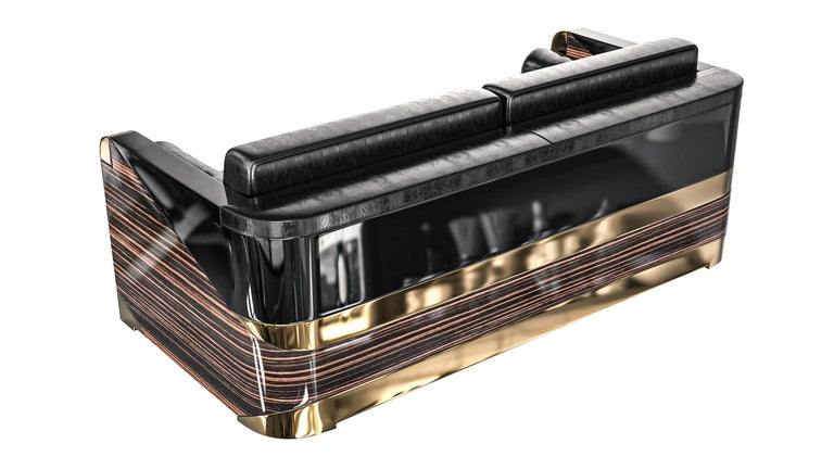 "Semiretta" Sofa with Bronze, Polished Ebony and Stainless Steel ...