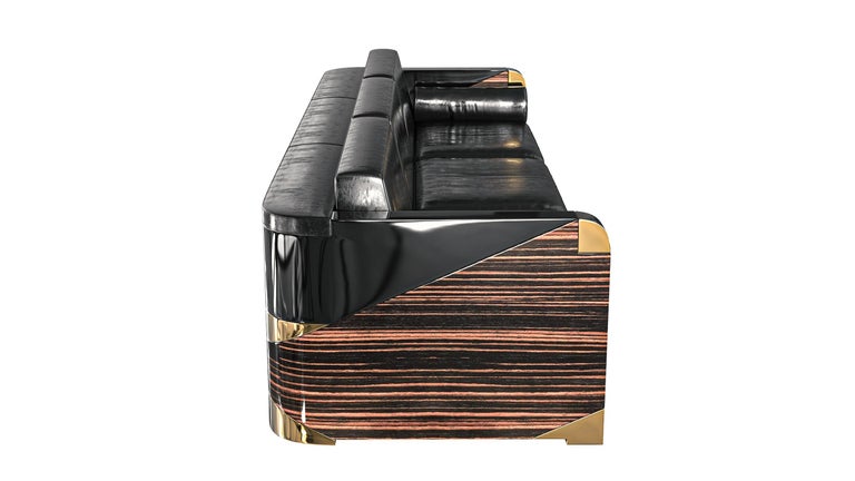 "Semiretta" Sofa with Bronze, Polished Ebony and Stainless Steel ...