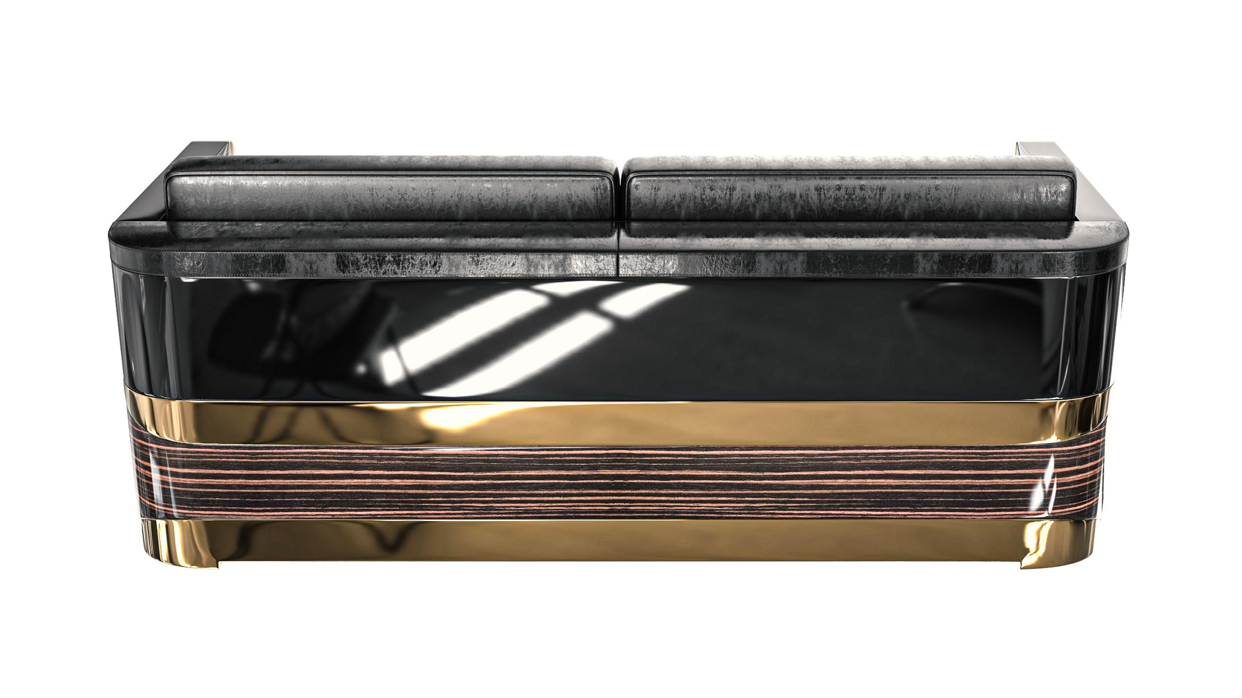 "Semiretta" Sofa with Bronze, Polished Ebony and Stainless Steel ...