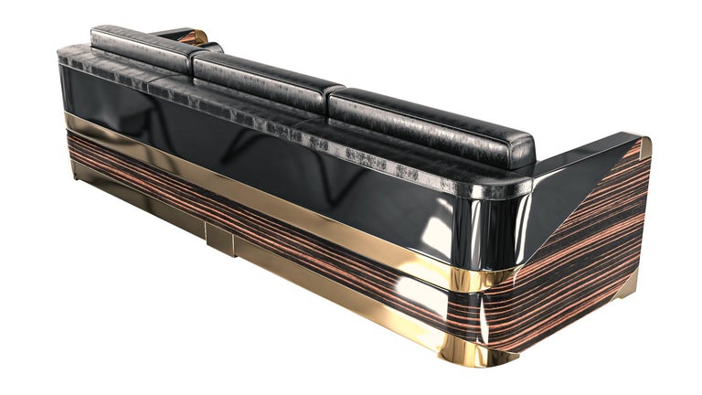 "Semiretta" Sofa with Bronze, Polished Ebony and Stainless Steel ...