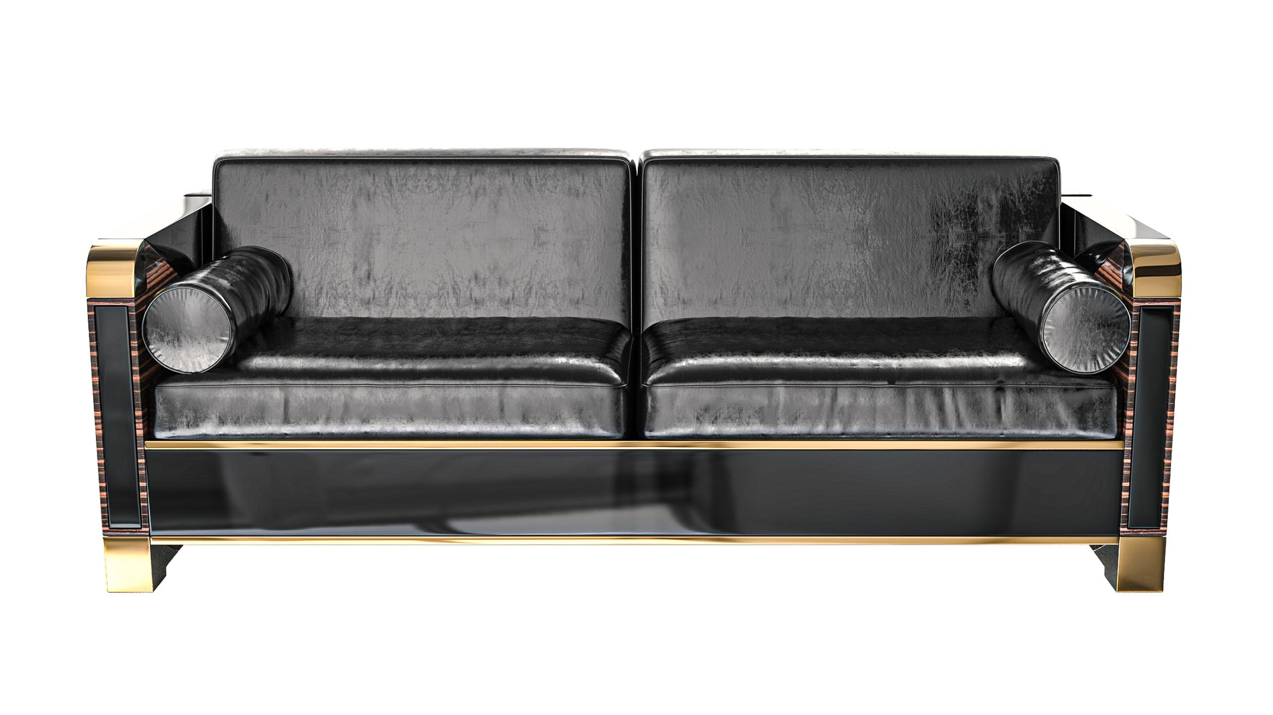 "Semiretta" Sofa with Bronze, Polished Ebony and Stainless Steel ...