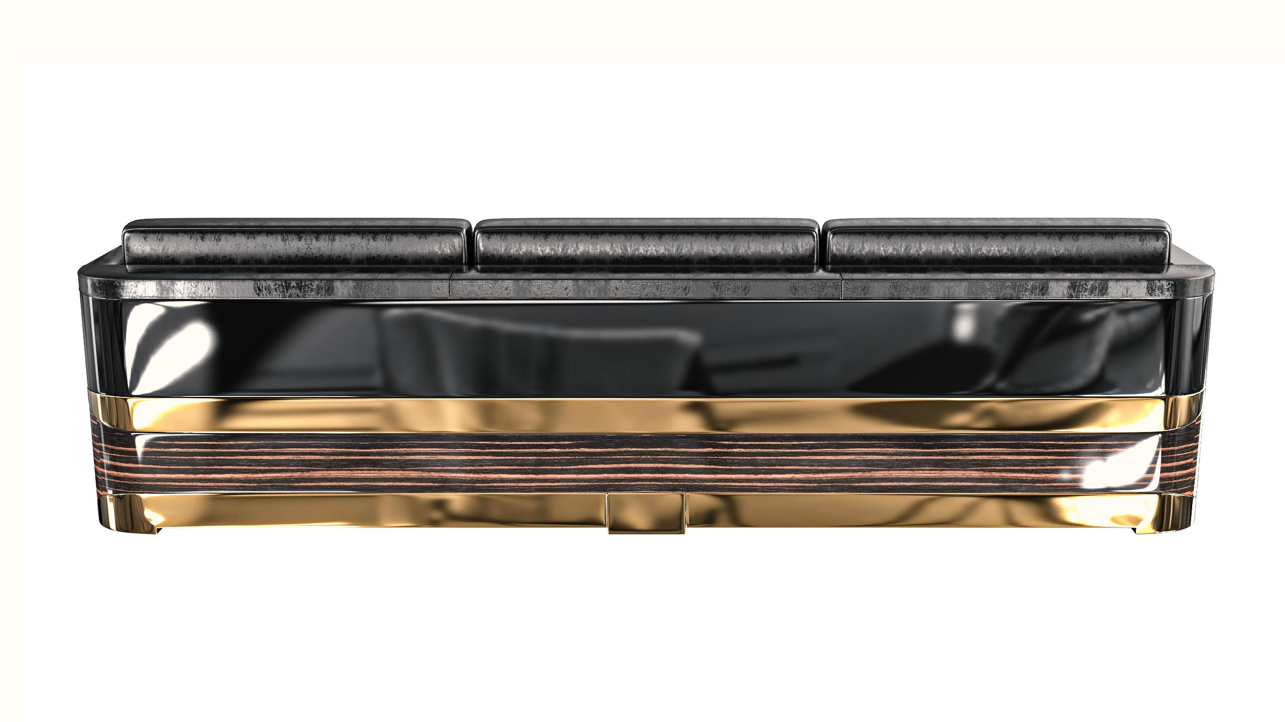 "Semiretta" Sofa with Bronze, Polished Ebony and Stainless Steel ...