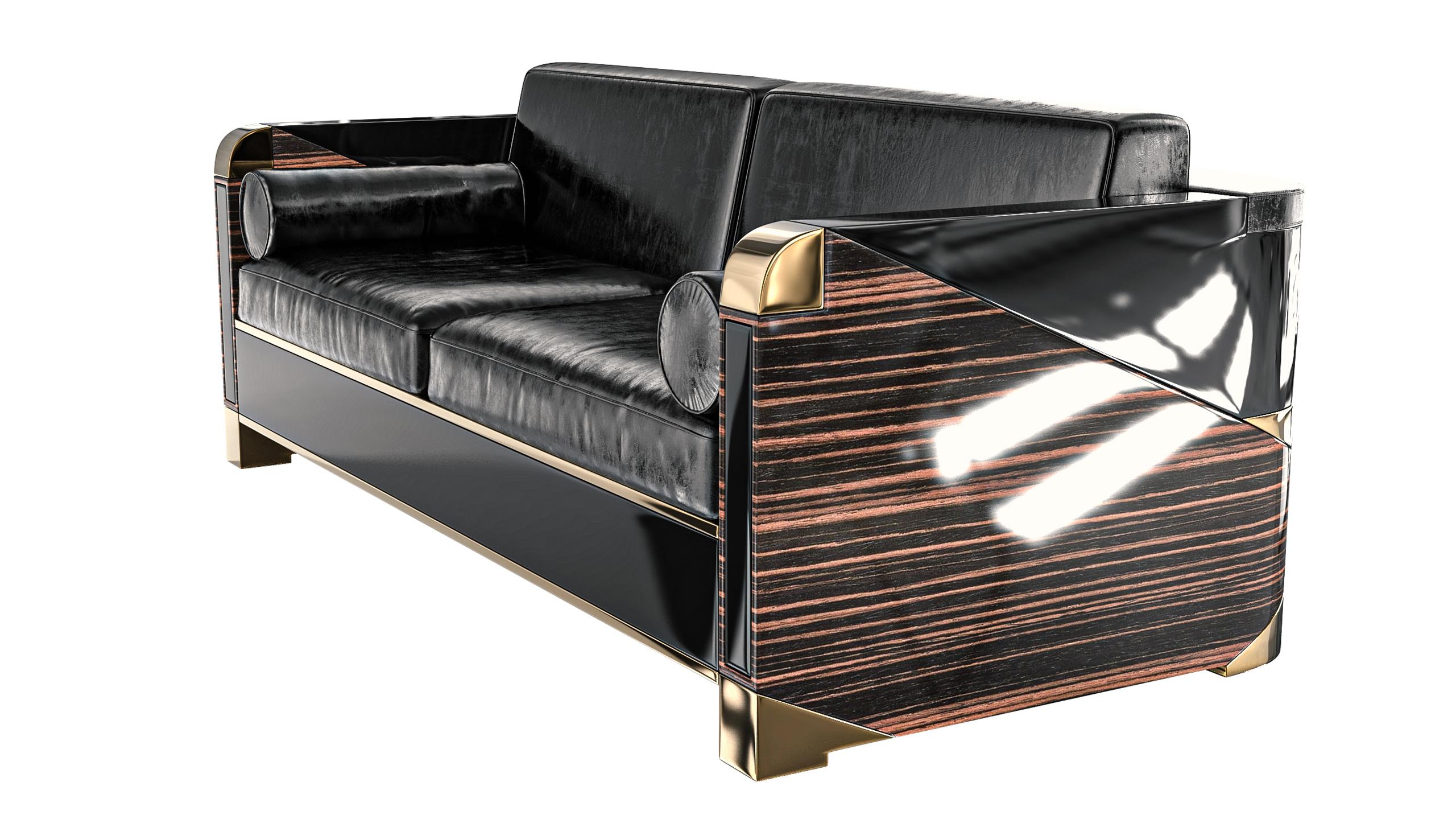 "Semiretta" Sofa with Bronze, Polished Ebony and Stainless Steel ...