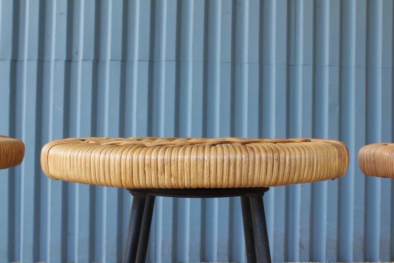 Seng of Chicago Iron and Rattan Barstools, 1950s at 1stDibs