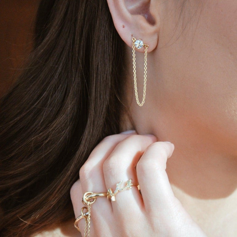 Senia Gold Plated White Topaz Circlette Chain Drop Set For Sale at 1stDibs