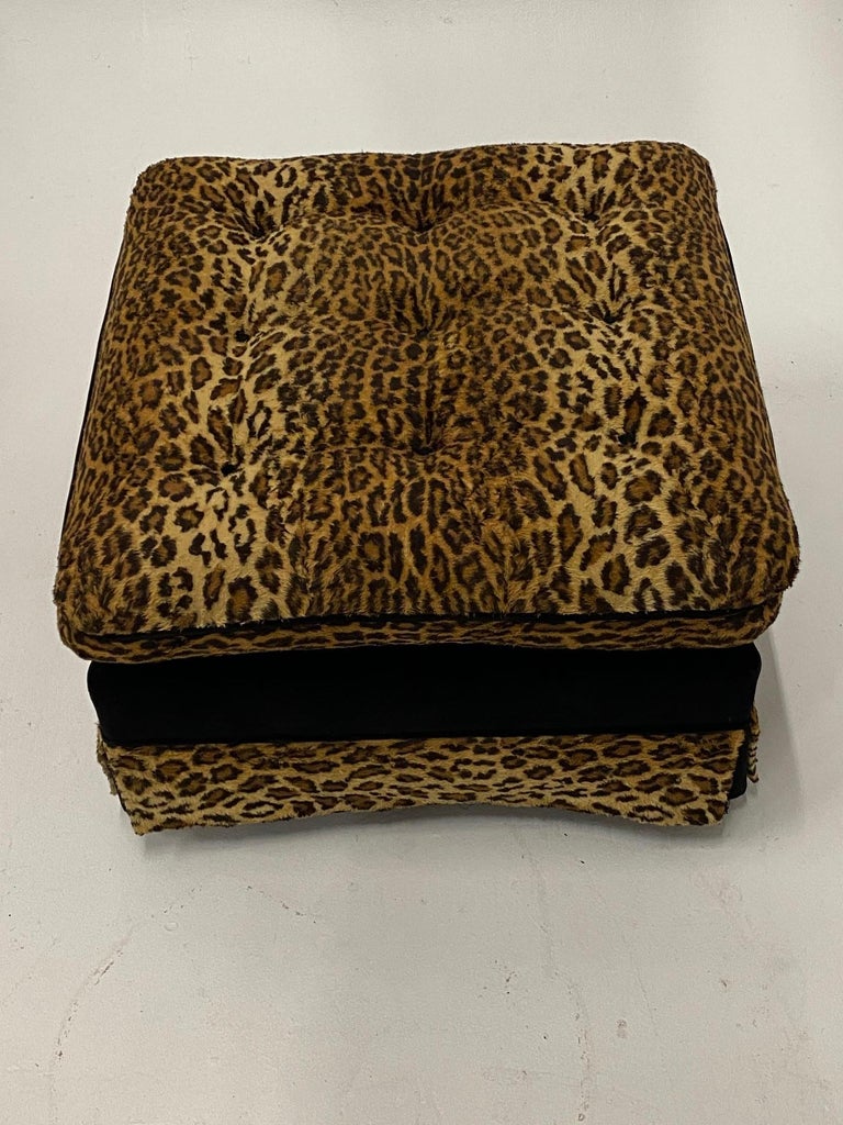 Sensational Custom Made Black Cut Velvet and Animal Print Ottoman at ...