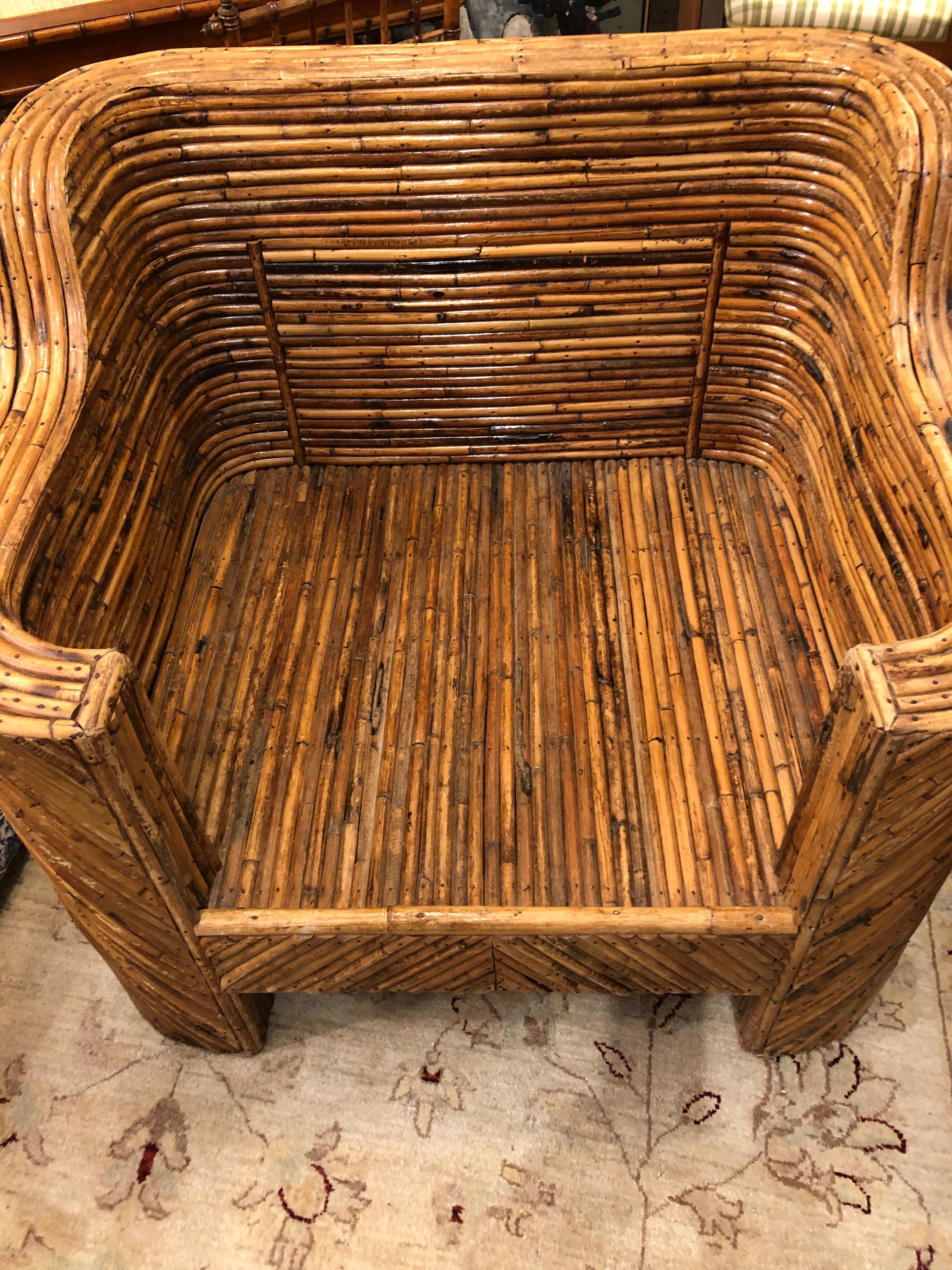 Sensational Large Beautifully Constructed Vintage Split Reed Club Chair ...