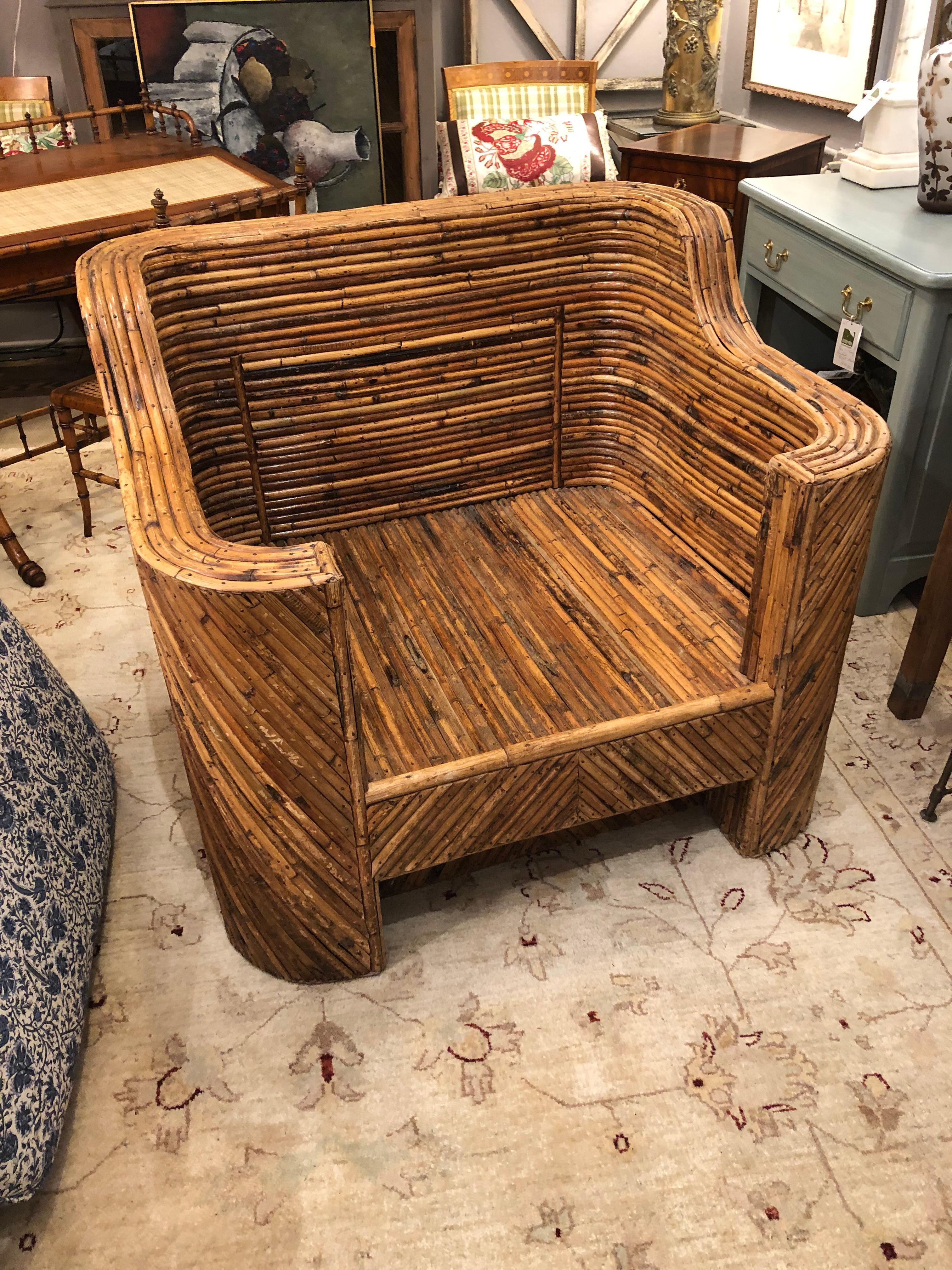 Sensational Large Beautifully Constructed Vintage Split Reed Club Chair ...