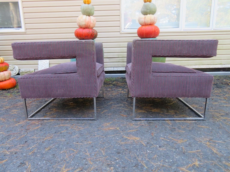 Sensational Pair Milo Baughman Style Chrome Open Back Cube Chairs Mid ...