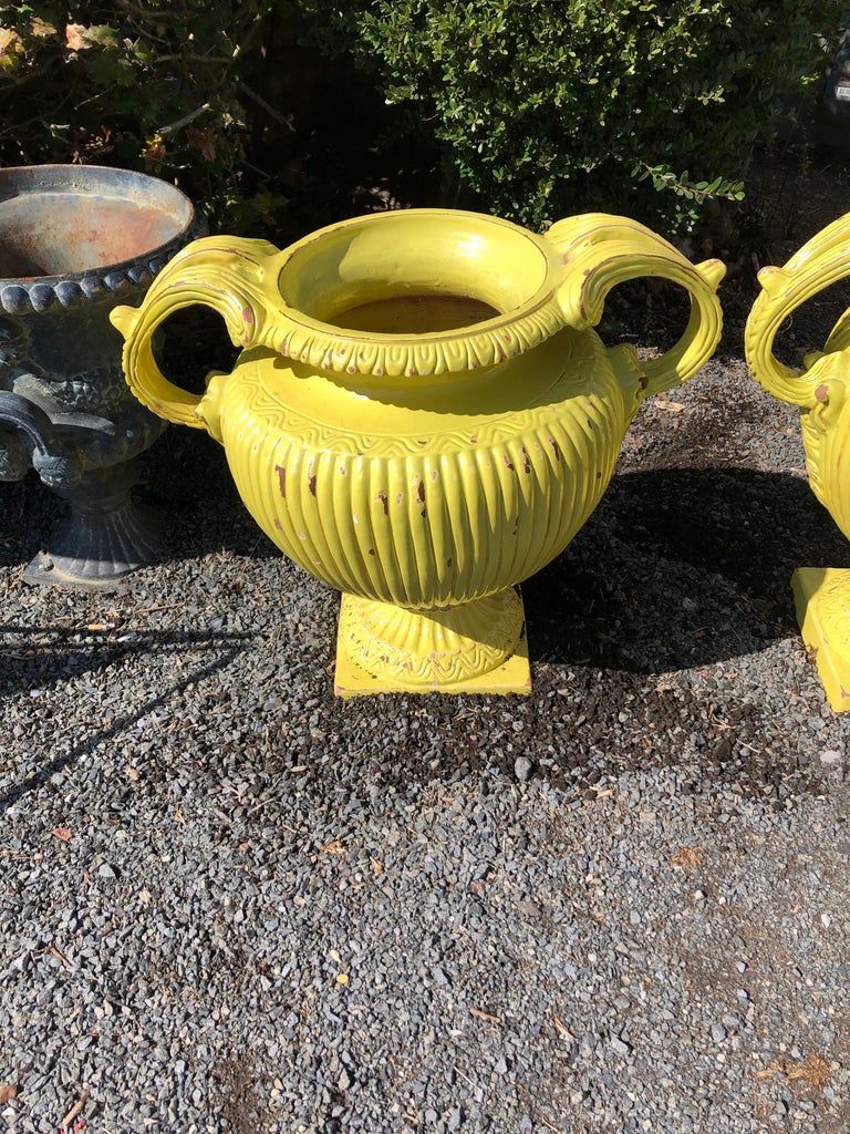Sensational Pair of Bright Yellow Ceramic Vintage Handled Planter ...