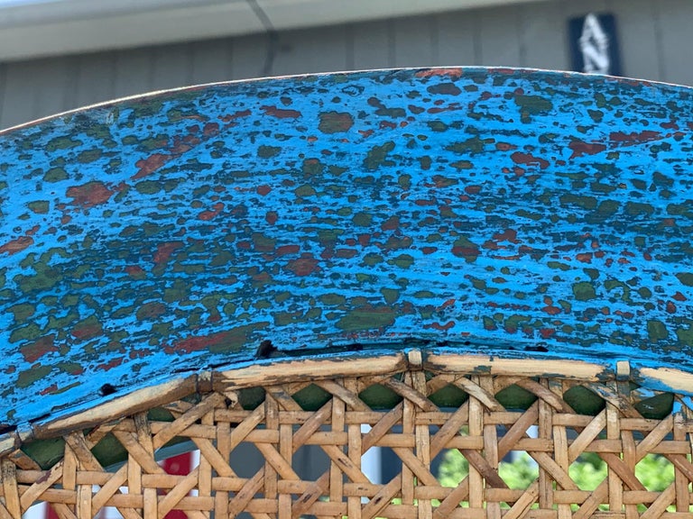 Sensational Turquoise Scrubbed Wood and Caned 3 Panel Screen For Sale ...