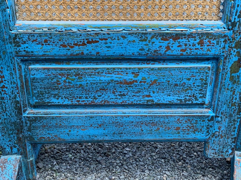 Sensational Turquoise Scrubbed Wood and Caned 3 Panel Screen For Sale ...