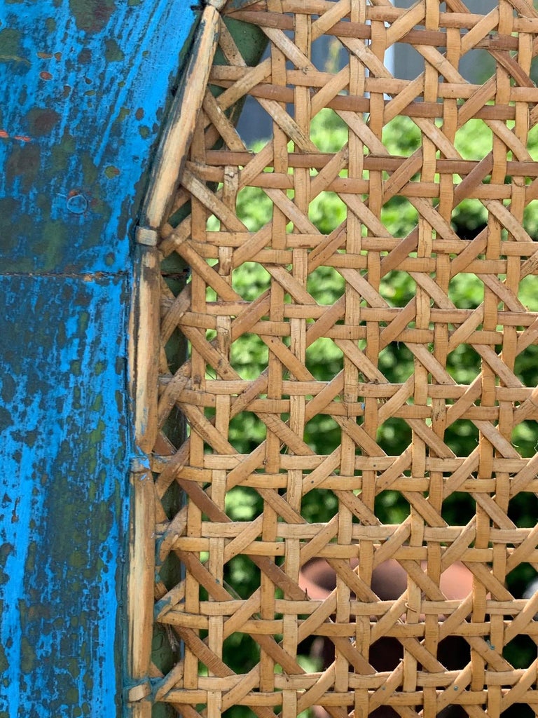 Sensational Turquoise Scrubbed Wood and Caned 3 Panel Screen For Sale ...