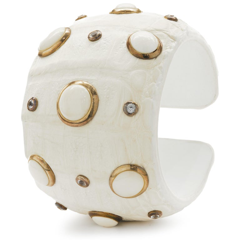Senti White Alligator Spike Cuff Bracelet For Sale at 1stDibs