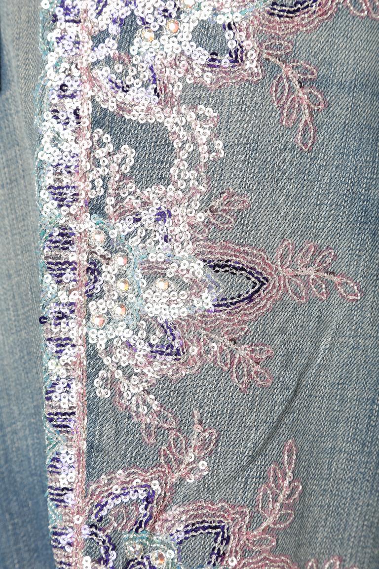 Sequin and rhinestone embroidered jean Gai Mattiolo NEW For Sale at 1stDibs