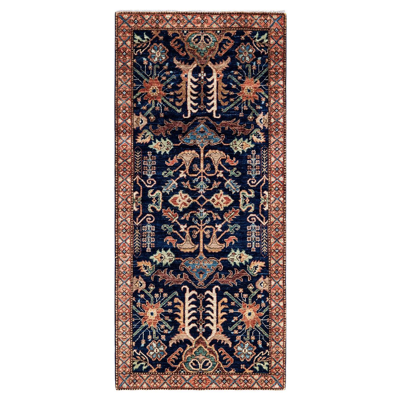 Serapi, One-of-a-Kind Hand Knotted Runner Rug, Blue For Sale at 1stDibs