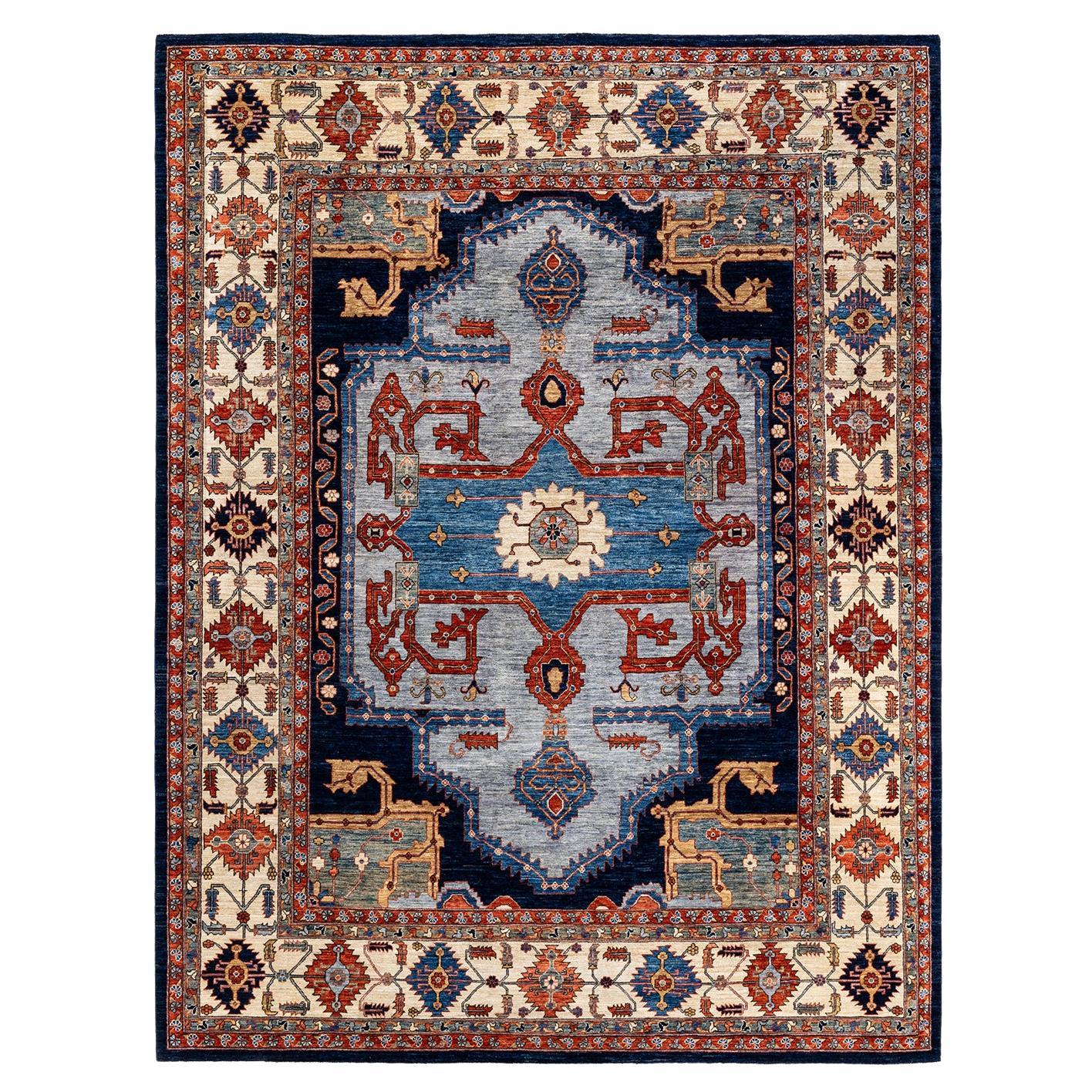 Serapi, One-of-a-Kind Hand Knotted Runner Rug, Blue For Sale at 1stDibs