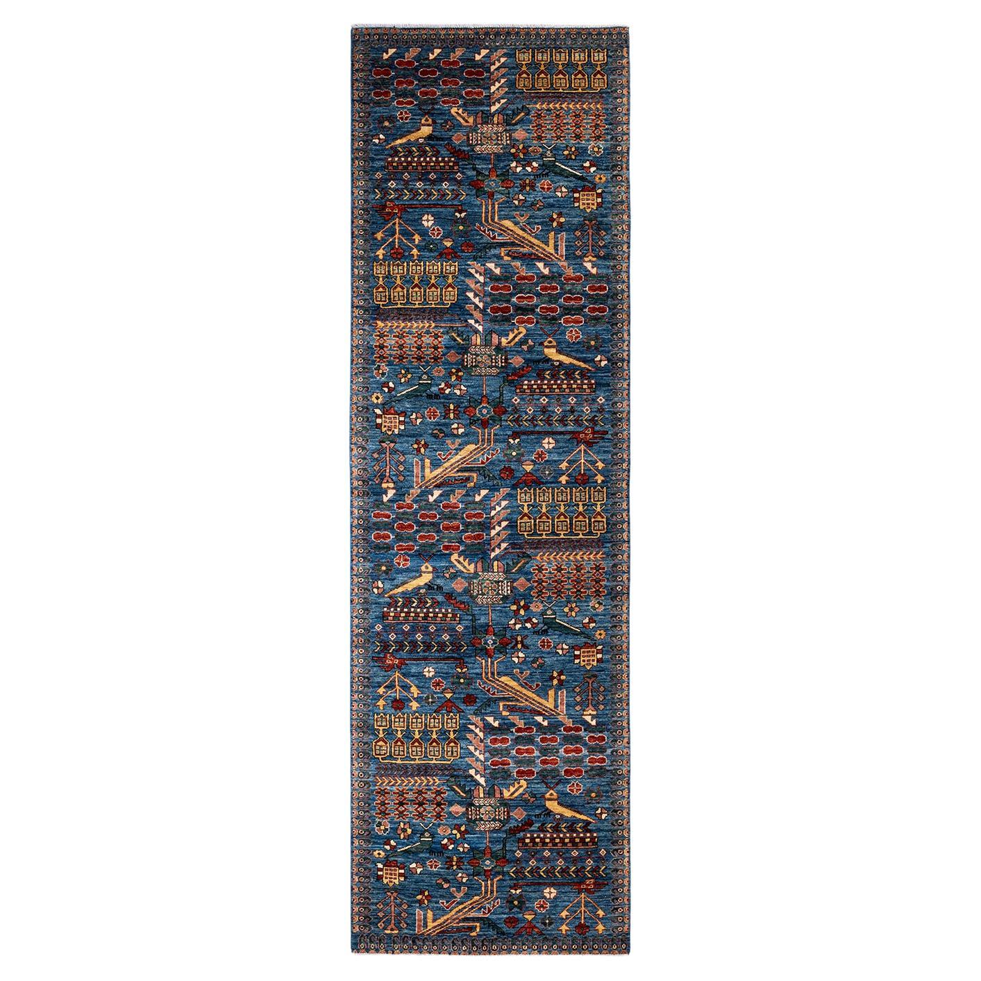 Serapi, One-of-a-kind Hand-Knotted Runner Rug, Light Blue at 1stDibs