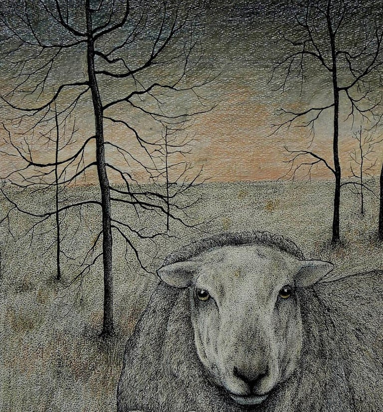 Seren Bell 'Welsh Artist' Mixed Media on Artists Paper, Twin Lambs For ...
