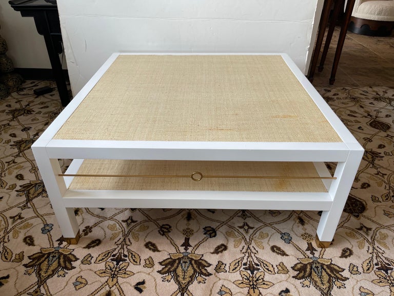 Serena and Lily White Lacquer and Raffia Cocktail Coffee Table at 1stDibs