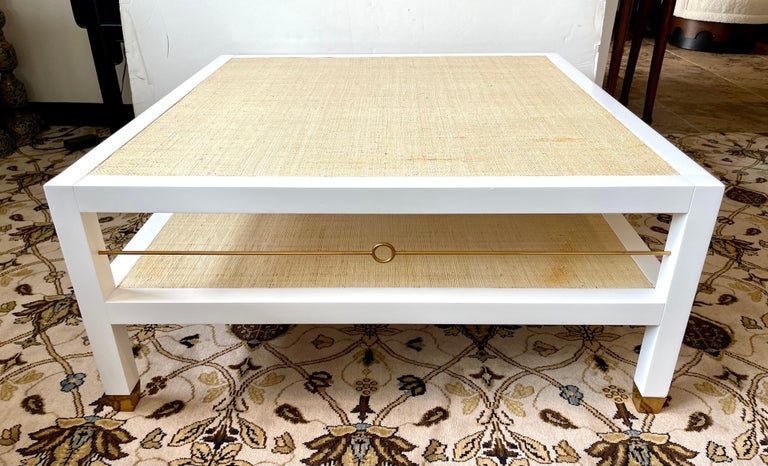 Serena and Lily White Lacquer and Raffia Cocktail Coffee Table at 1stDibs