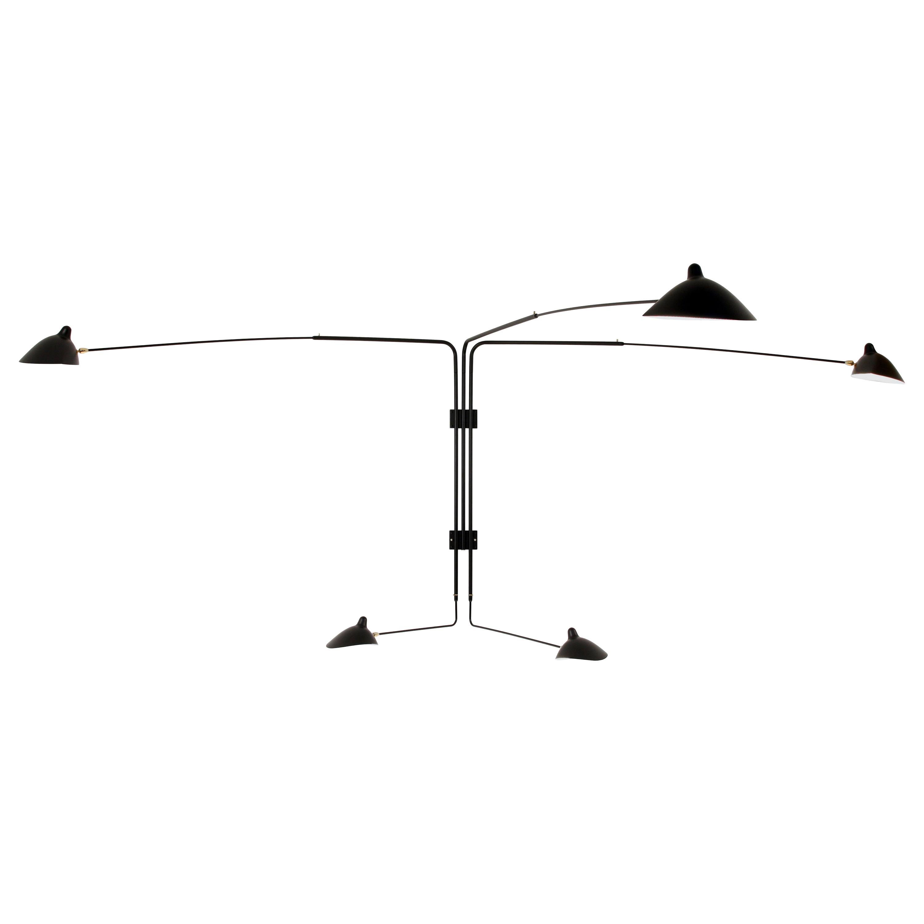 Serge Mouille Black Three Rotating Straight Arms Wall Lamp, Re-Edition ...