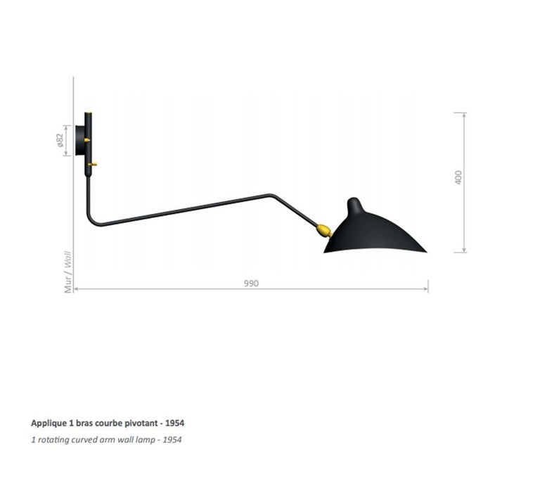 Serge Mouille Mid-Century Modern Black One Rotating Curved Arm Wall ...