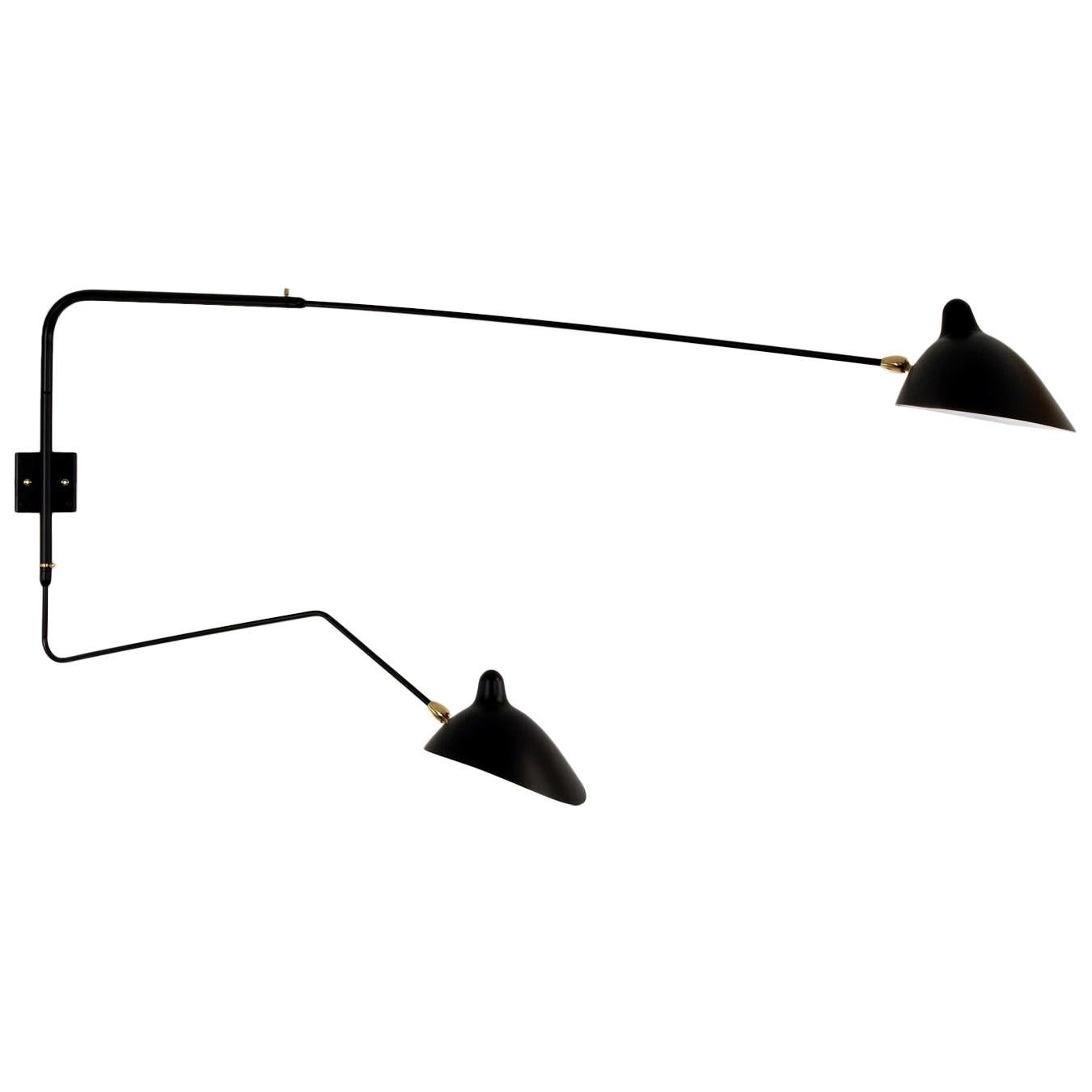 Serge Mouille Modern Black Two Rotating Straight-Curved Arms Wall Lamp ...