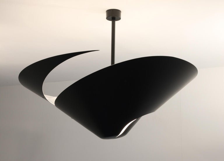 Serge Mouille Snail Ceiling Lamp, Large in Black For Sale at 1stDibs