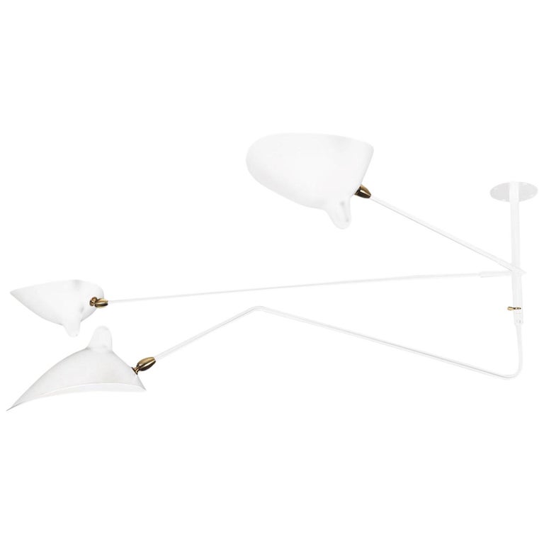 Serge Mouille White "Suspension" Two Fixed and One Rotating Curved Arm ...