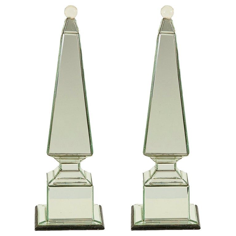Serge Roche Mirrored Obelisk with Crystal Ball Finial For Sale at 1stDibs