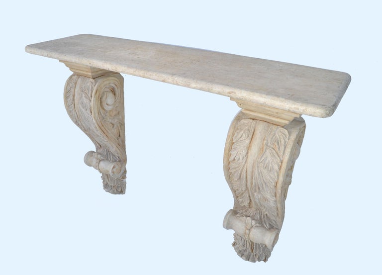 Serge Roche Style Neoclassical Wall-Mounted Stone Plaster Console Table ...