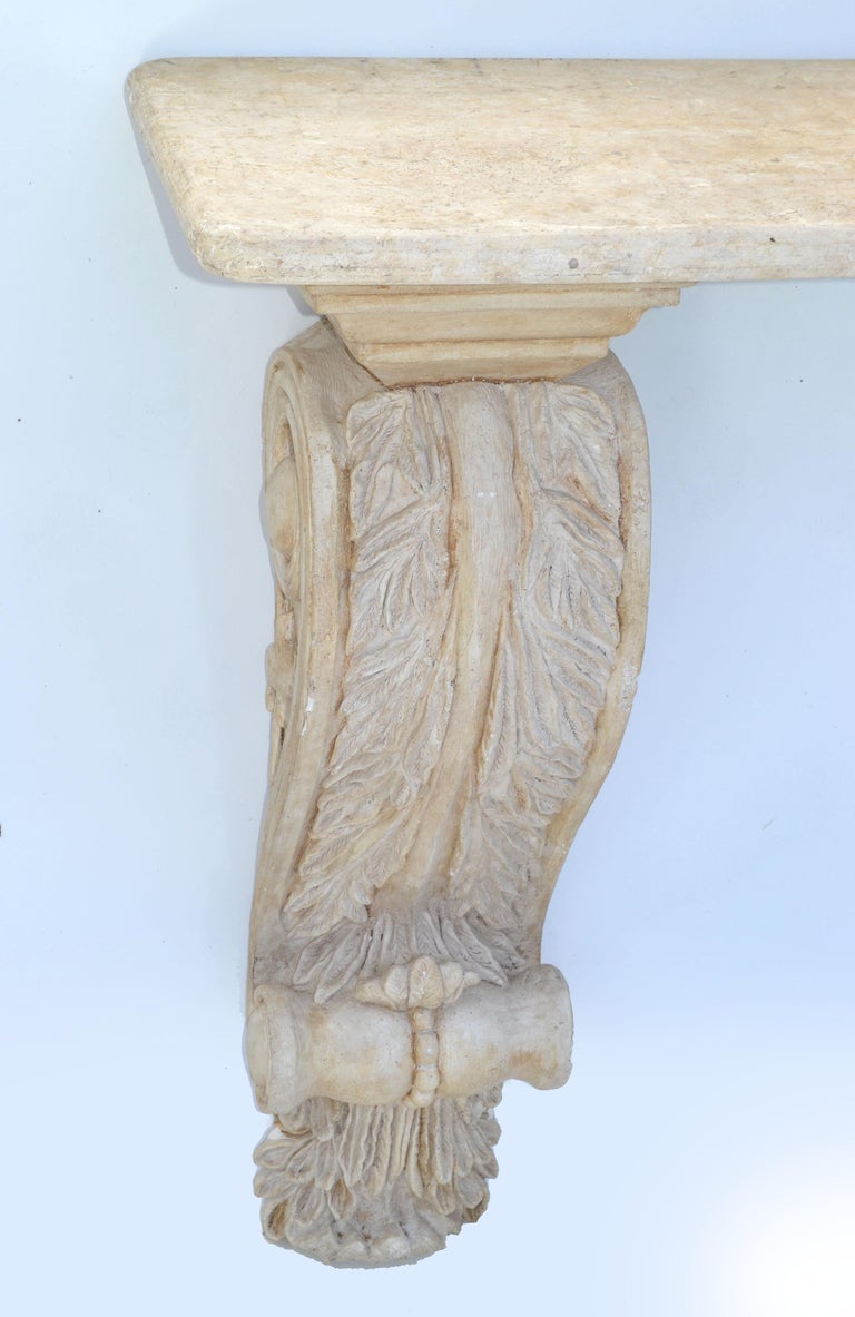 Serge Roche Style Neoclassical Wall-Mounted Stone Plaster Console Table ...