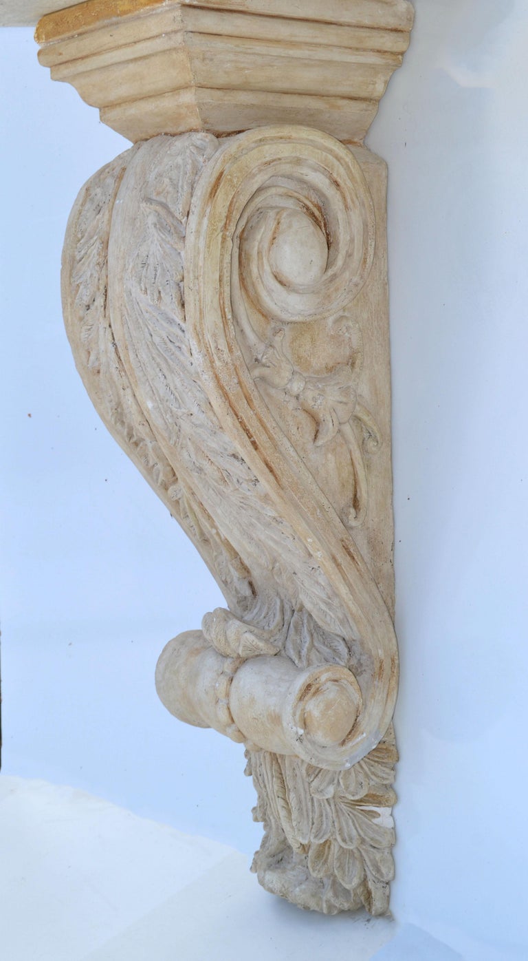 Serge Roche Style Neoclassical Wall-Mounted Stone Plaster Console Table ...