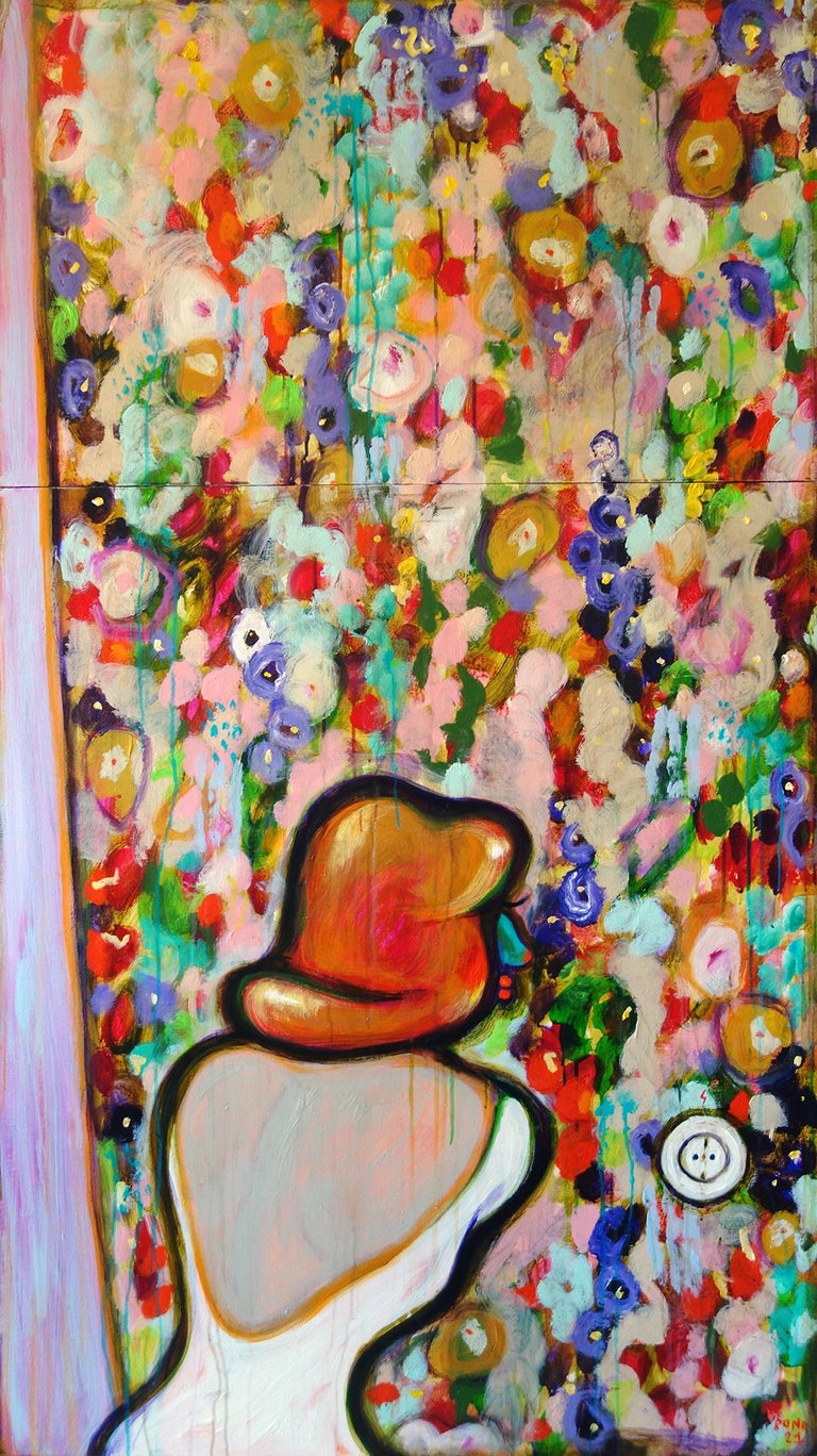 Sergey Bondarev - Lady on the background of floral wallpaper . Acrylic ...