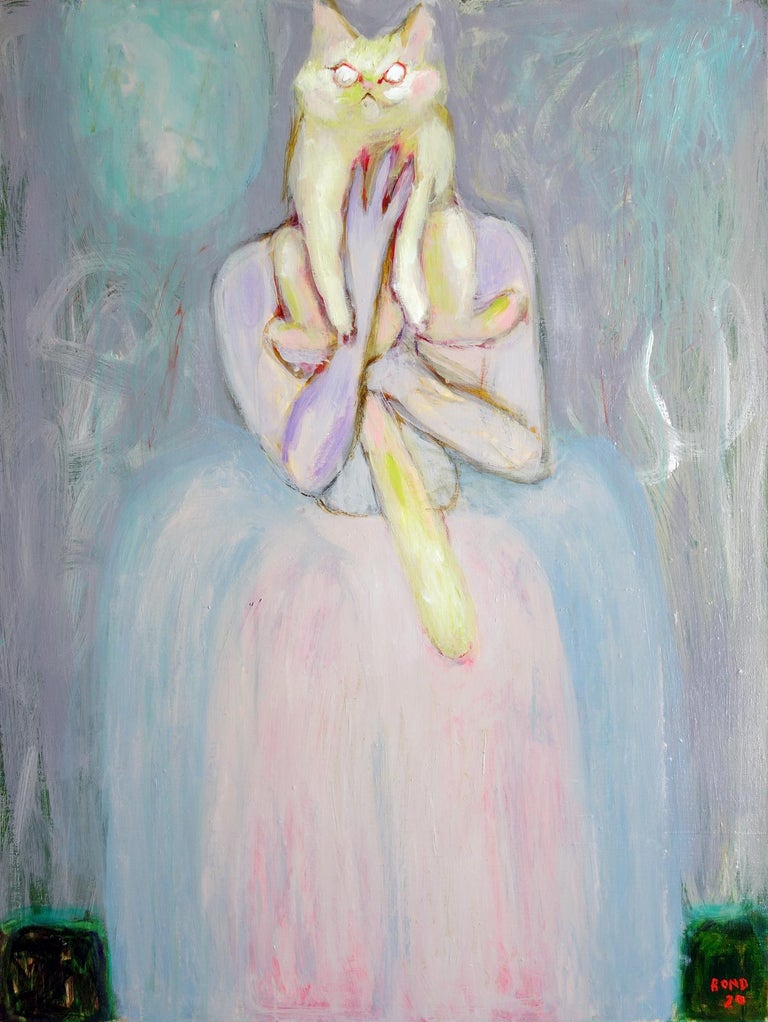 Sergey Bondarev - Lady with Cat . Portrait Acrylic Impressionism Pearl ...