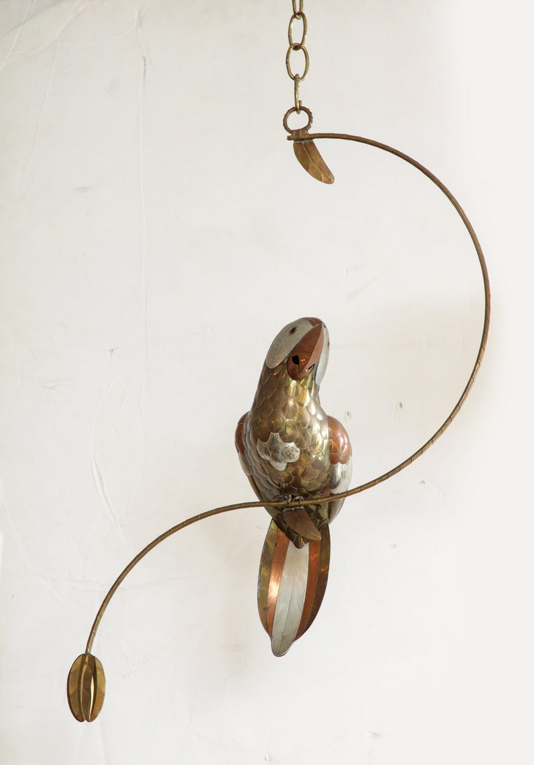 Sergio Bustamante Copper, Tin, Brass Parrot Sculpture For Sale at 1stDibs