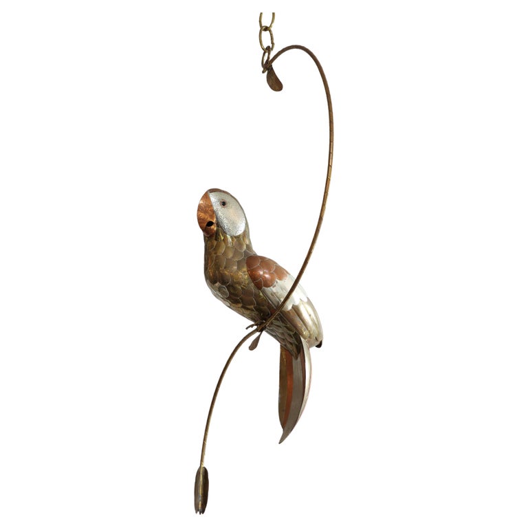 Sergio Bustamante Copper, Tin, Brass Parrot Sculpture For Sale at 1stDibs