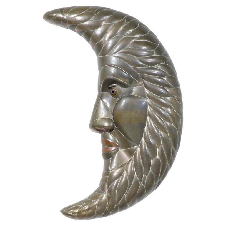 Sergio Bustamante Crescent Moon Metal Wall Sculpture For Sale at 1stDibs
