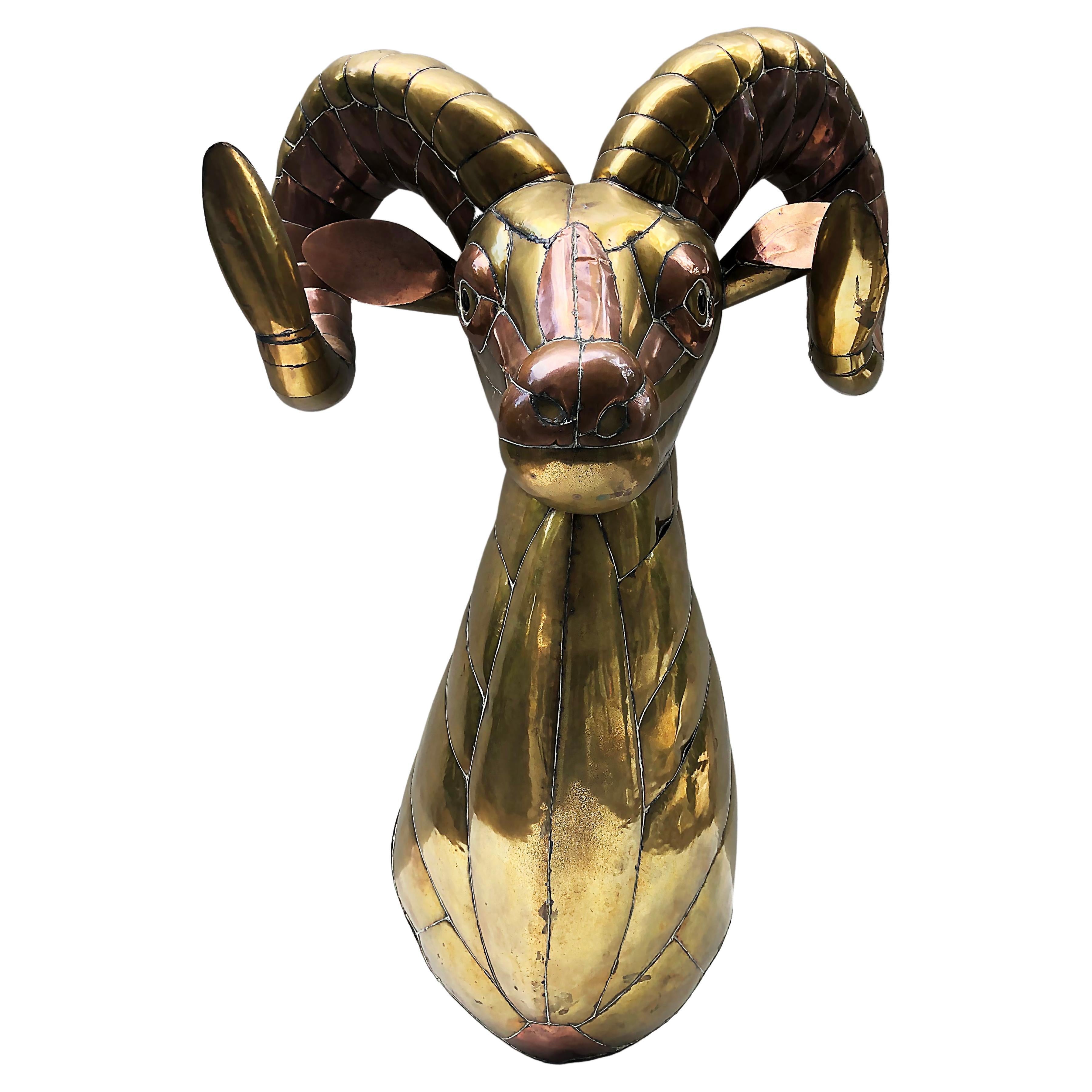 Silvered Metal Deer Head Sculpture at 1stDibs