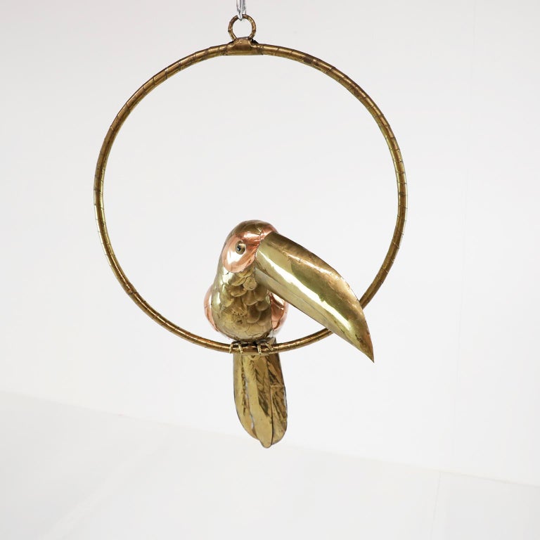 Sergio Bustamante Sculpture of Toucan on Hanging Perch at 1stDibs